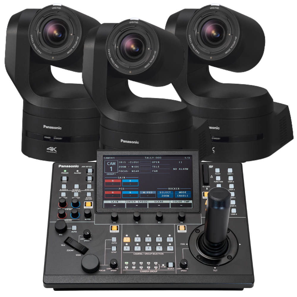 Panasonic 3x AW-UE160 PTZ Cameras (Black) w/ AW-RP150 Controller ...